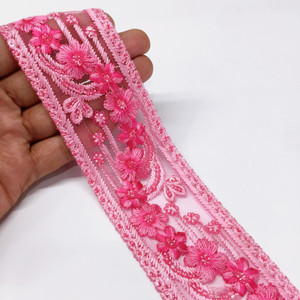 Lami 9 Meter Embroidery Flower Design Lace Border on net Tissue with ...