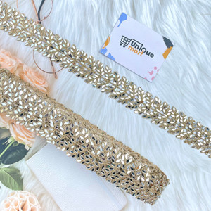 uniquemart Beautiful Golden Patti Mirror Work Border Lace For Lehenga ...