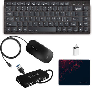 Bestor 5-in-1 Combo: Wired Keyboard, Ergonomic Mouse, USB 2.0 Hub, OTG ...