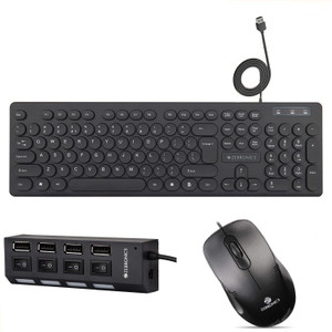 ZEBRONICS K24 Wired Keyboard + Power Plus Wired Mouse + 150HB USB HUB ...