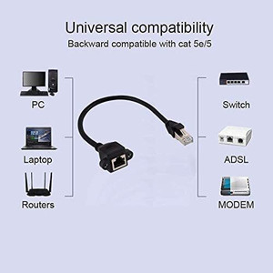 fdealz 30CM RJ45 Male to Female Extension Cable with Screw Panel Mount ...