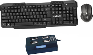 zebion G2400 Wireless Keyboard and Mouse + Pronto 31 USB HUB Combo Set ...