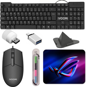 Henture 7 Keyboard Mouse with Usb Light, OTG, Mobile Stand and Cable ...