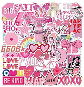 Yoksas Preppy Pink Stickers For Water Bottles Laptop Hydroflasks 50Pcs ...