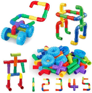 JETOYNI DIY Pipe Building Brick Block Learning Toy for Kids -75 Blocks ...