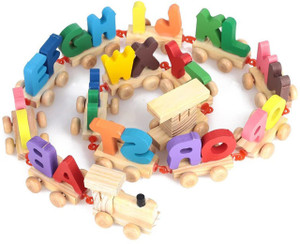 Evntra Wooden Alphabet Train Toy ABC Train Set Includes 1 Engine Cars ...