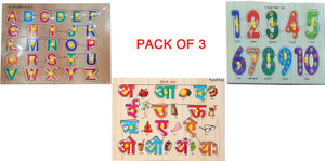 SAFESEED Wooden ABCD Alphabets,123 Counting & Hindi Swar Puzzle Board ...
