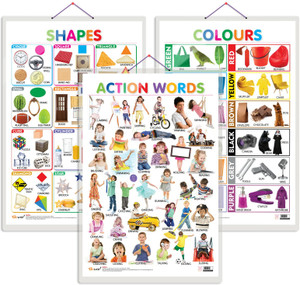 Set of 3 Colours, Shapes and Action Words Chart for Kids | 20"X30" inch ...