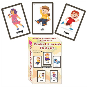 WISSEN Wooden (MDF) Action Verb Learning Flash card with lacing thread ...