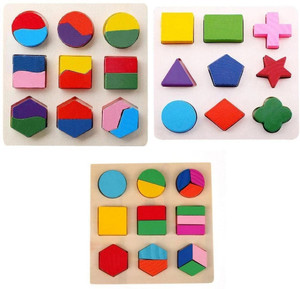 Little Mind Wooden Colorful Math Geometry Shapes Puzzles Board Pack Of ...
