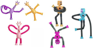 Globular Cartoon Giraffe + Robot Pop Tube Fidget Stress Relief Bendable ...