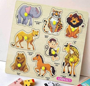 PopPlop Wooden Learning Domestic Animal Puzzle Board for Kids Learning ...