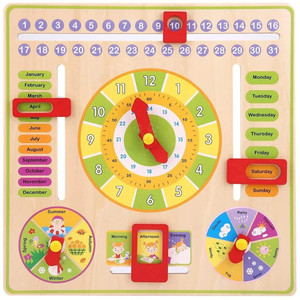 Pepstter Calendar Clock Toy for Kids Learning (Slider) Wooden Tablet ...