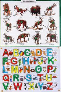 moreyaji Wooden Wild animal and ABCD Puzzle with Picture Educational ...