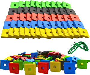 THE LABWORLD Square Shape Lacing Beads Set of 100 for Kids Sewing ...