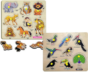 Plus Shine Combo Wooden Identification Birds and Animals Name Puzzle ...