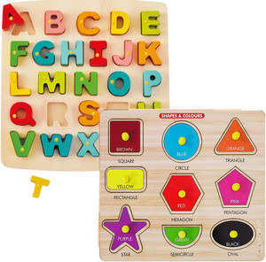 Plus Shine Combo Wooden Shapes & Colors Puzzle and ABCD Alphabets ...
