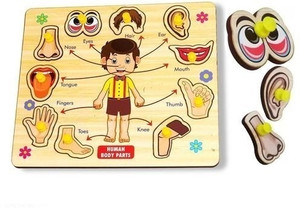 PopPlop Human Body Parts Wooden Puzzle Wooden Toys with Knobs, Learning ...