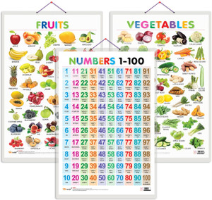 Set of 3 Fruits, Vegetables and Numbers 1-100 Early Learning ...