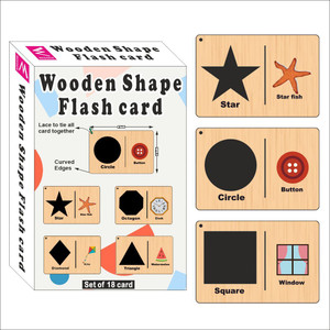 WISSEN Wooden (MDF) Shapes Learning Flash card with lacing thread ...