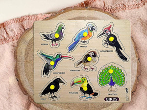 FORSIKHA Wooden Birds Picture Matching Puzzles Shape Board Birds Names ...