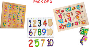 SAFESEED Best Quality 3 Wooden Alphabets ABCD, 123 counting & Hindi ...
