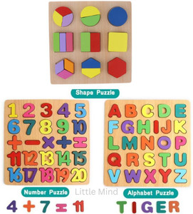 Little Mind Wooden 3 In 1 Alphabet ABC Number Shape Puzzles Board (20 ...