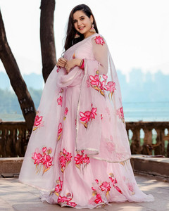Rasadiya Floral Print Semi Stitched Lehenga Choli - Buy Rasadiya Floral ...