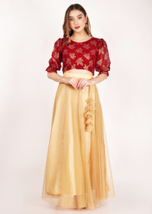 Frolic Rolic Solid Stitched Lehenga & Crop Top - Buy Frolic Rolic Solid ...