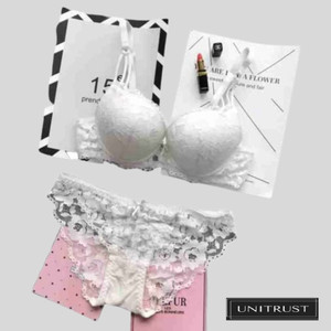 Unitrust Designer Women's Bra Panty Set Lace Push Up Solid Lingerie Set ...
