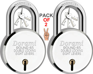 Indora Round 65mm lock Hardened Shackle Double Locking 8 Lever Padlock ...