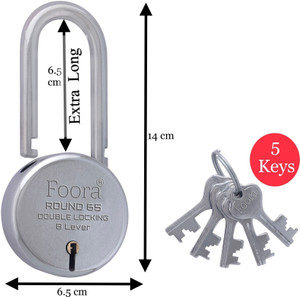 Foora Round 65 LS with 5 Keys, Extra Long Shackle, Double Locking, 8 ...