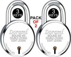 Indora Round 65mm lock Hardened Shackle Double Locking 8 Lever Padlock ...