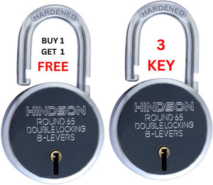 HINDSON Round 65mm Double Locking, 8 Levers with 3 Iron Key, Pack of 2 ...