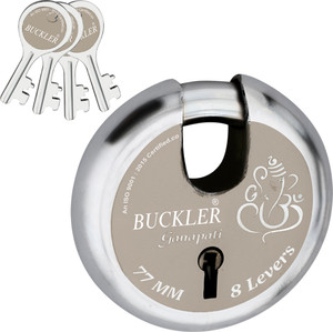 BUCKLER Iron-Steel 77MM,8 Lever-4 Key Shutter lock for Shop,Godown,Main ...