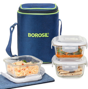 Flipkart.com | BOROSIL Klip-n-Store Lunch Box with Bag, 3 Pc (320ml x 3 ...