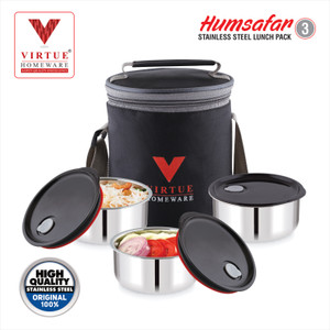 Flipkart.com | VIRTUE HOMEWARE 3pcs S.S. Lunch Box Black 3 Containers ...