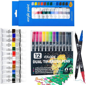 Flipkart.com | Corslet Pack Of 24 Dual Tip Brush Pens Set 12 Pc Colors ...