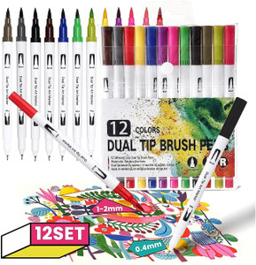 Flipkart.com | Qatalitic 12 pc Dual Tip Brush Marker Pens, Double End ...