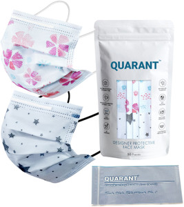 QUARANT 4 Ply Designer Protective Surgical Face Mask (White Combo) with ...