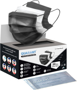QUARANT 3 Ply Black Surgical Face Mask with Nose Clip & Travel Pouch ...
