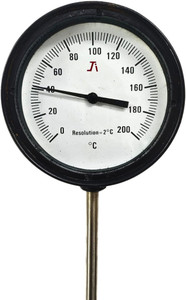 Japsin instrumentation Bi-metal Dial Thermometer, 4" Dial, 200 deg C, 6 ...