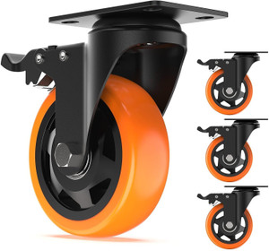 SMP product 3 Inch Heavy - Duty PU Orange Soft Rubber Caster Wheel (2 ...