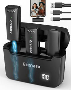Grenaro Wireless Mic with Digital Display Charging Case, Type-C Android ...