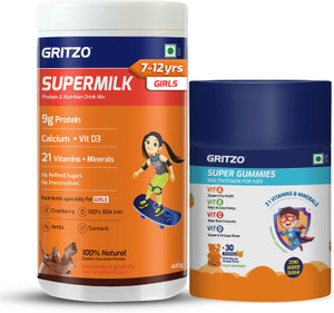Gritzo SuperMilk Overall Growth(7-12y Girls), 9g Protein (Chocolate ...