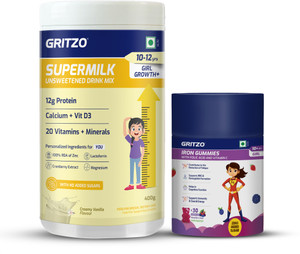 Gritzo Supermilk Growth+ Unsweetened (10-12y Girls) (Creamy Vanilla ...