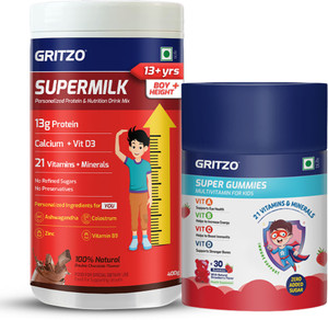 Gritzo SuperMilk Height+ (13+y Boys), 13g Protein with Super Gummies ...