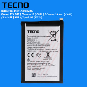 Tecno Mobile Battery For BL 49GT Tecno Camon 17/18/19 Neo / CG7 / CH6h ...