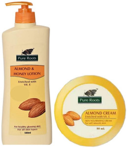 Pure Roots Almond & Honey Lotion 500ml with Almond & honey Cream (Pack ...