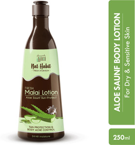 Nat Habit Malai Body Lotion With Aloe Saunf for Sun Protect & Glowing ...